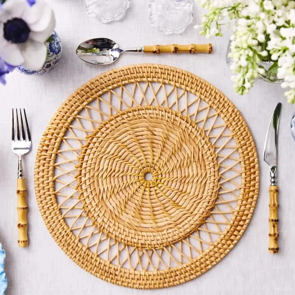 Handmade Rattan Woven Wicker Bamboo Placemats Round Coasters Charger ...