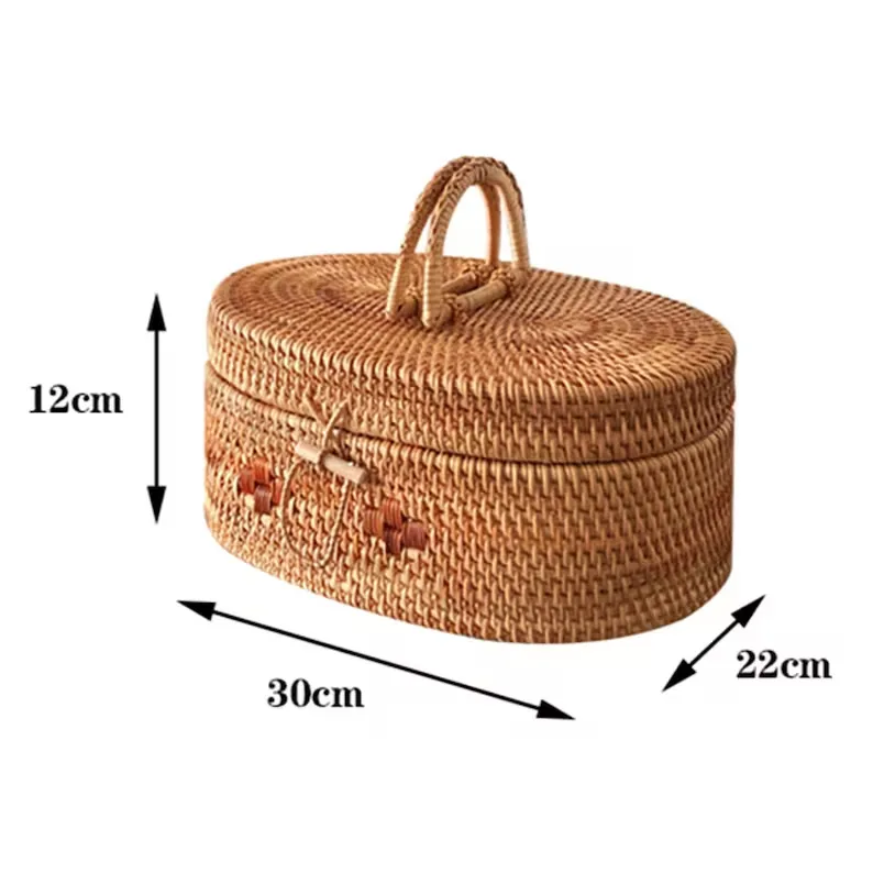 Round Rattan Woven Storage Basket With Lid Rattan Storage Box Picnic ...