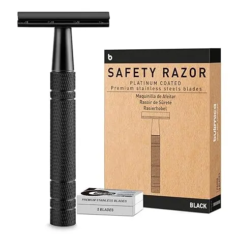 Matte Black Double Edge Safety Razor For Men,With 10 Platinum Coated ...