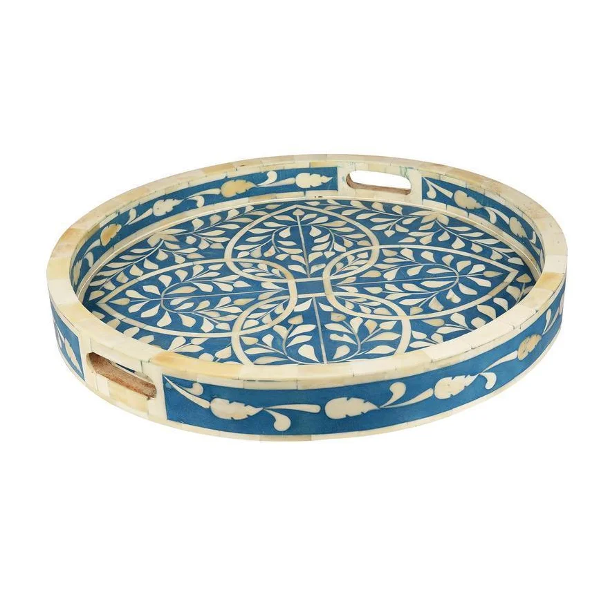 Mother Of Pearl Inlay And Bone Inlay Serving Tray Floral Tray Mop And ...