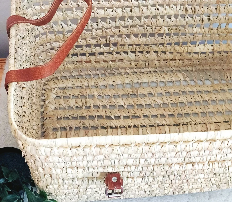 Large Wicker Square Trunk For Storage With Leather Handles Handmade ...