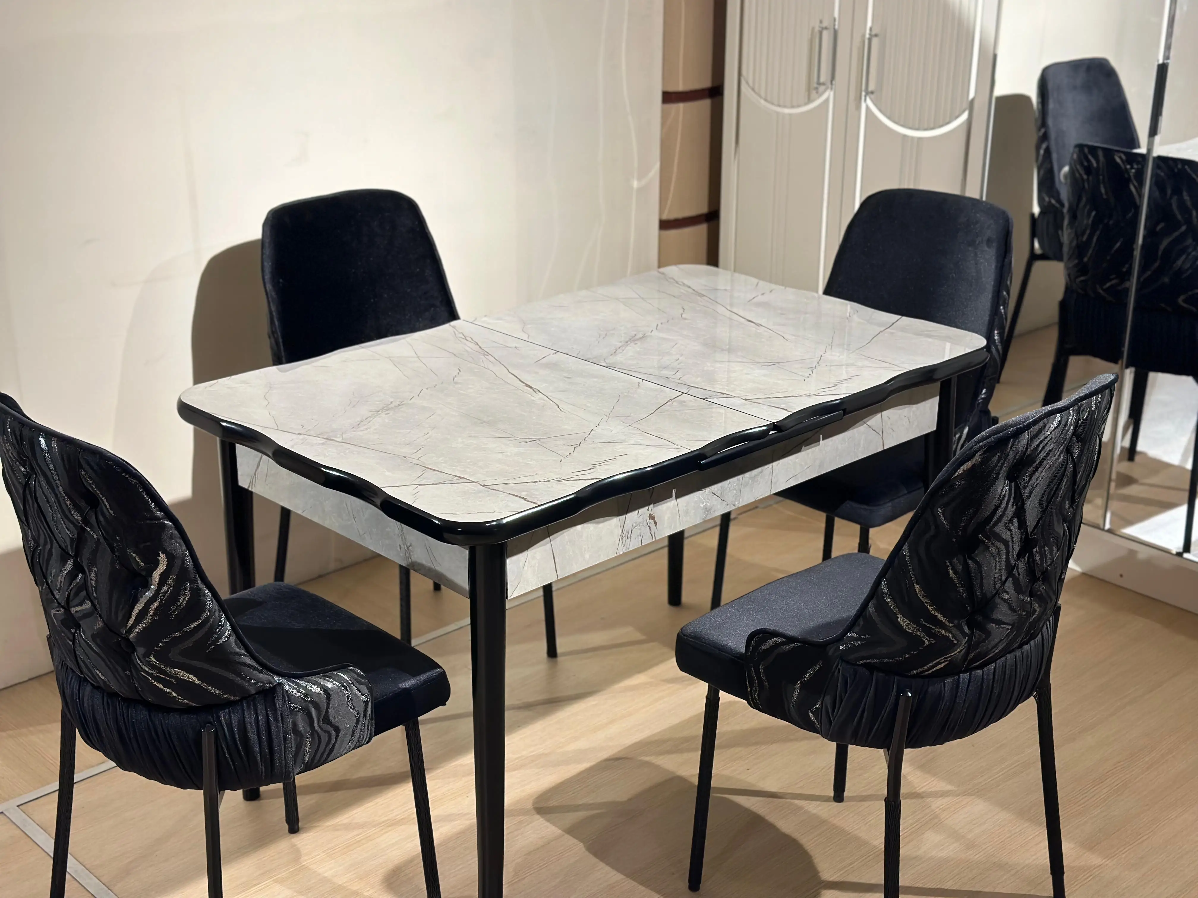 Modern European Turkish Solid Wood Leg Dining Table MDF Top Multi-Color ...