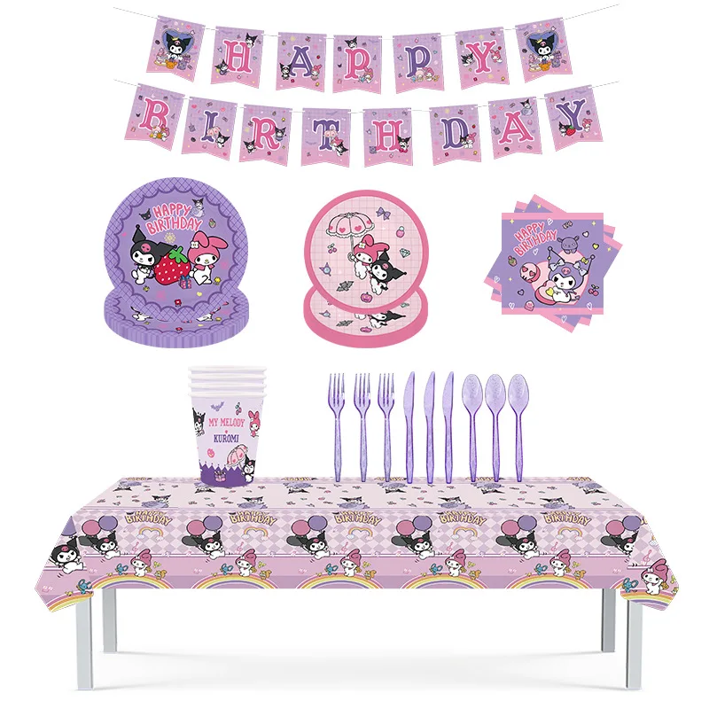 New Stock Kuromi Cartoon Themed Paper Tray Set,Tissues,Cups,Tablecloths ...