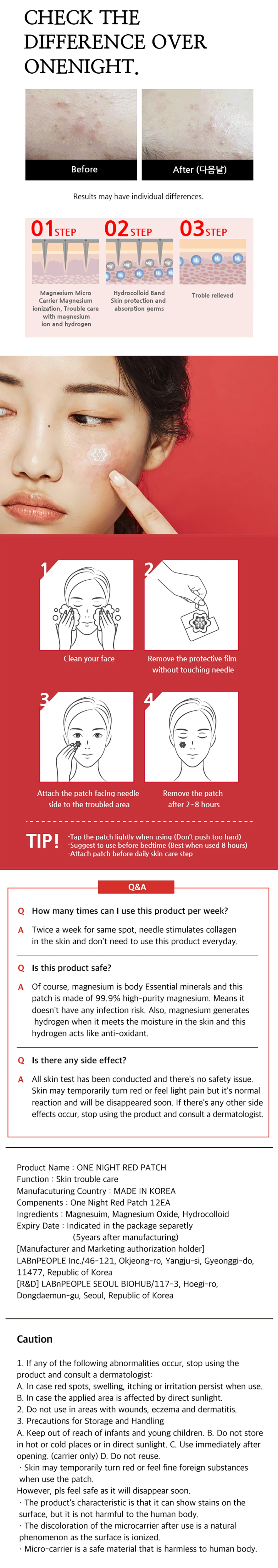 Acne Pimple Patch Snow2+ One Night Red Patch Contains Magnesium Big ...