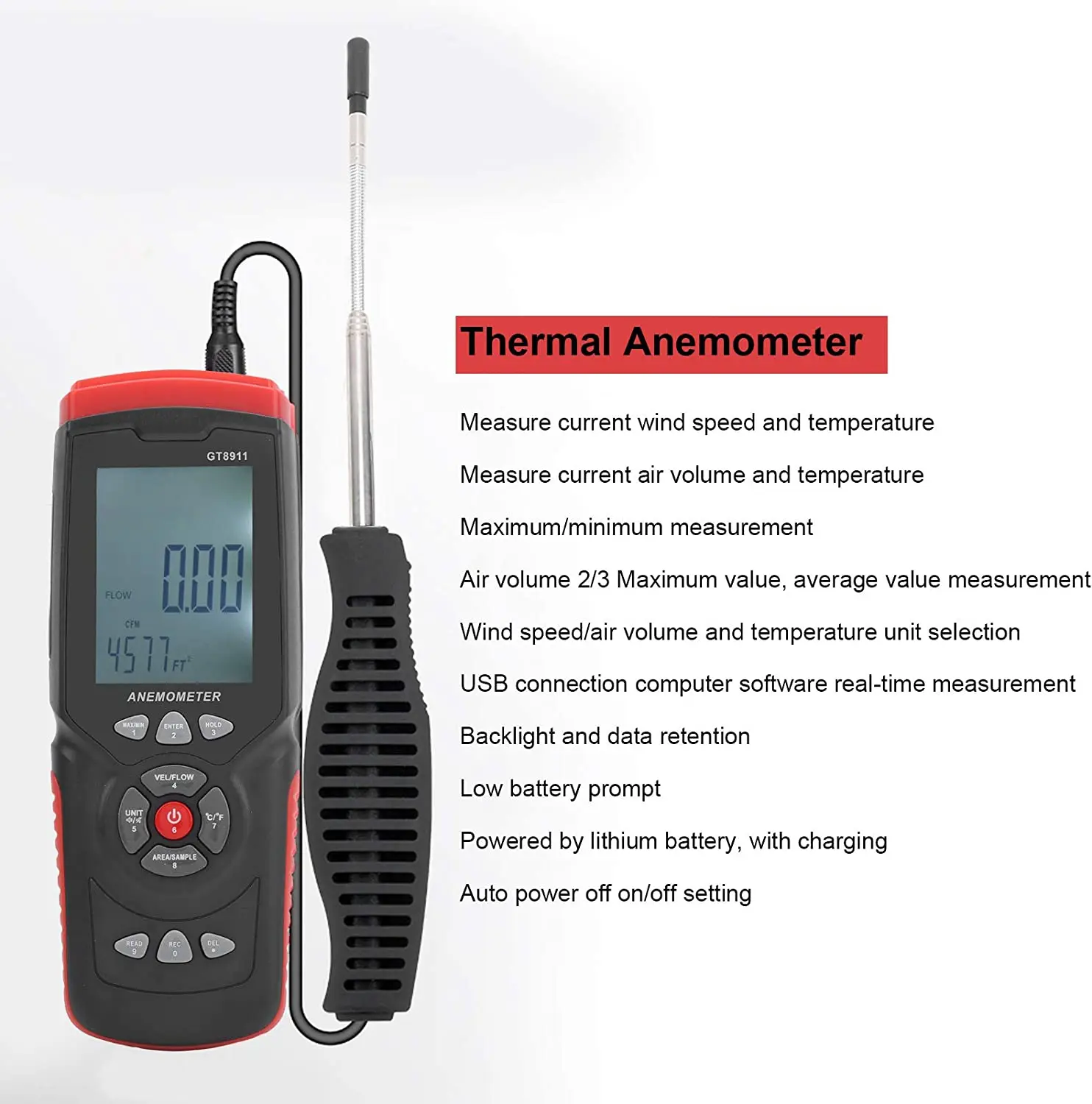 Benetech GT8911 Hot Wire Digital Anemometer - Precision Wind Measurement