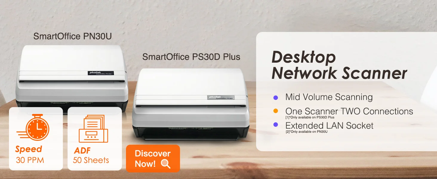 Plustek Document Scanner - High Speed Duplex Color Scanner