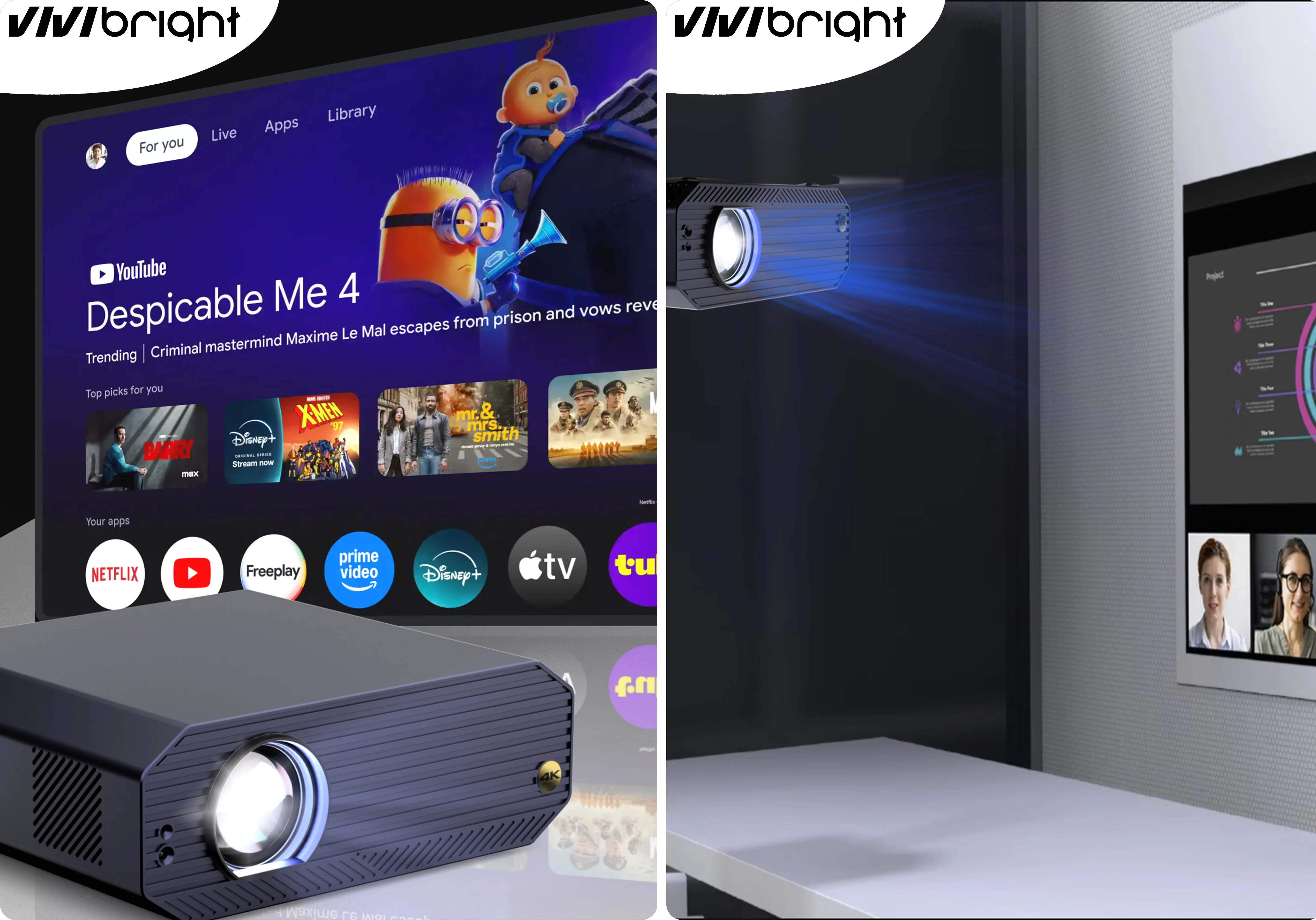 K5000 Lite Smart TV Projector, VIVIBRIGHT LED Video Projector for Home ...