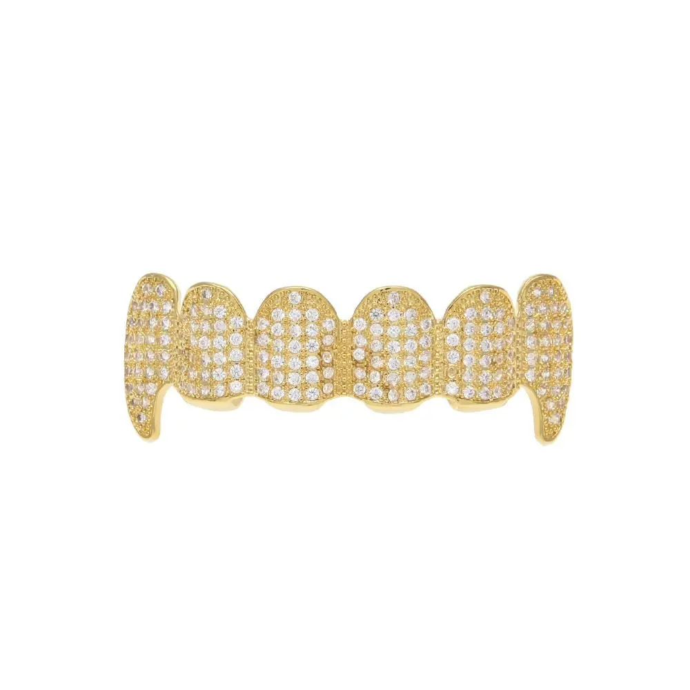 Iced Out Gold Teeth Grillz Set Hip Hop Diamond Teeth Grillz 6 Top And 6 ...