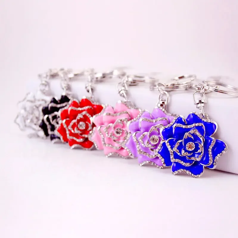 Red Roses Flower Keychain Crystal Bling Rhinestones Key chains Bag ...