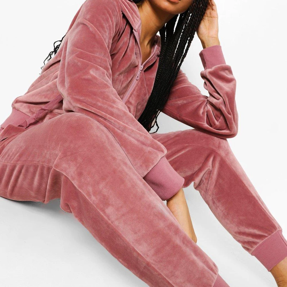 Design High Quality Hoodie Tracksuit Custom Logo Jogging Velour Track Suits Set Women Custom ...