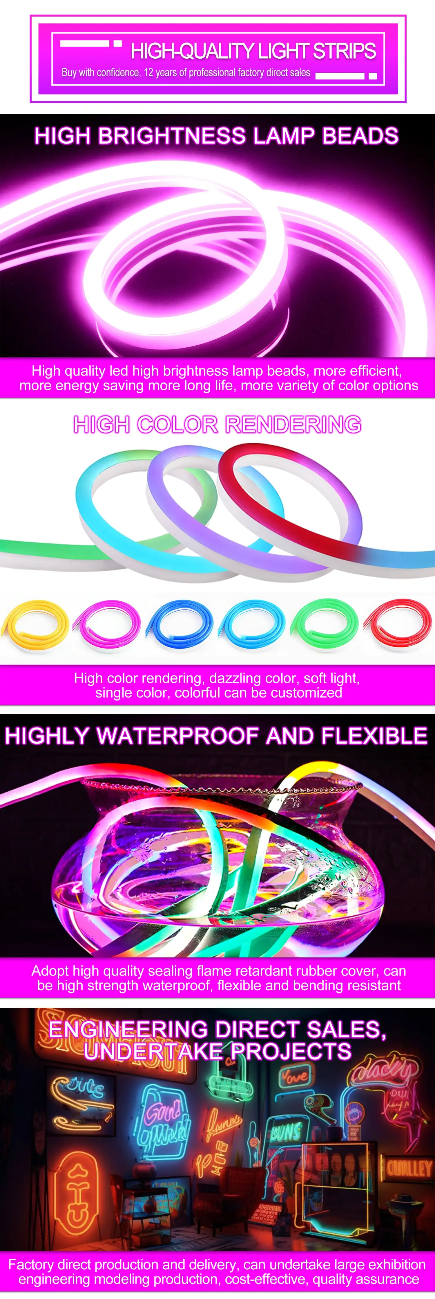 Led Neon Flex Rope Light Flexible Strip Light Neon Flex Waterproof Ip68 Topview Sideview 12 ...