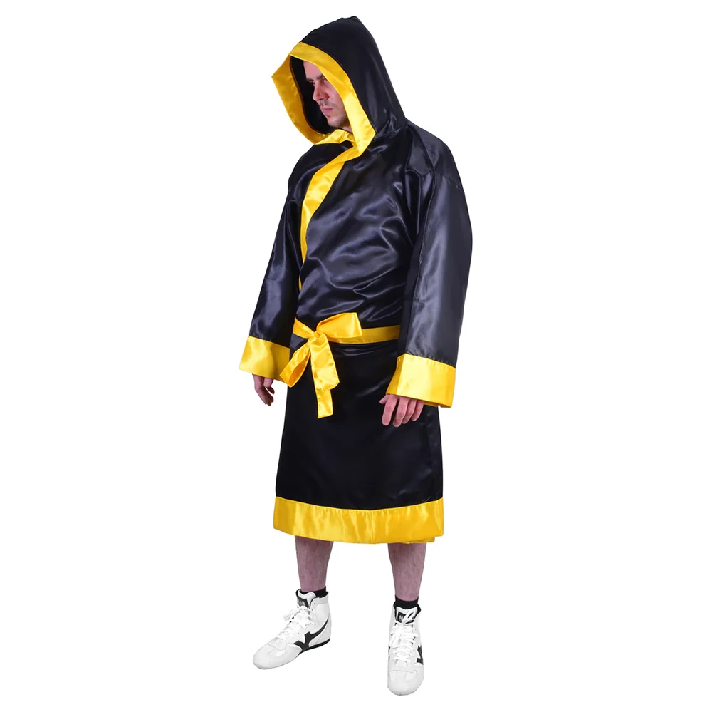 High Quality Boxing Robe With Hood for Boxing Match Black Color and ...