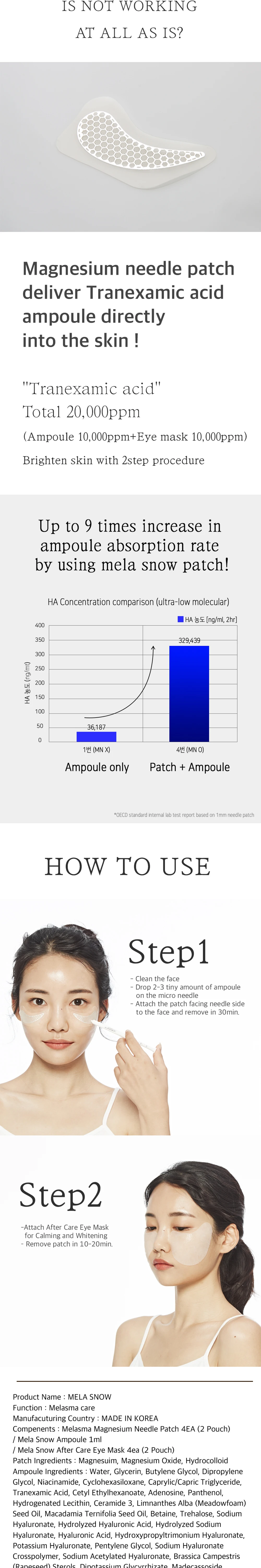 Skin Whitening Ampoule Snow2+ Mela Snow - Melasma Care Patch Two-step ...