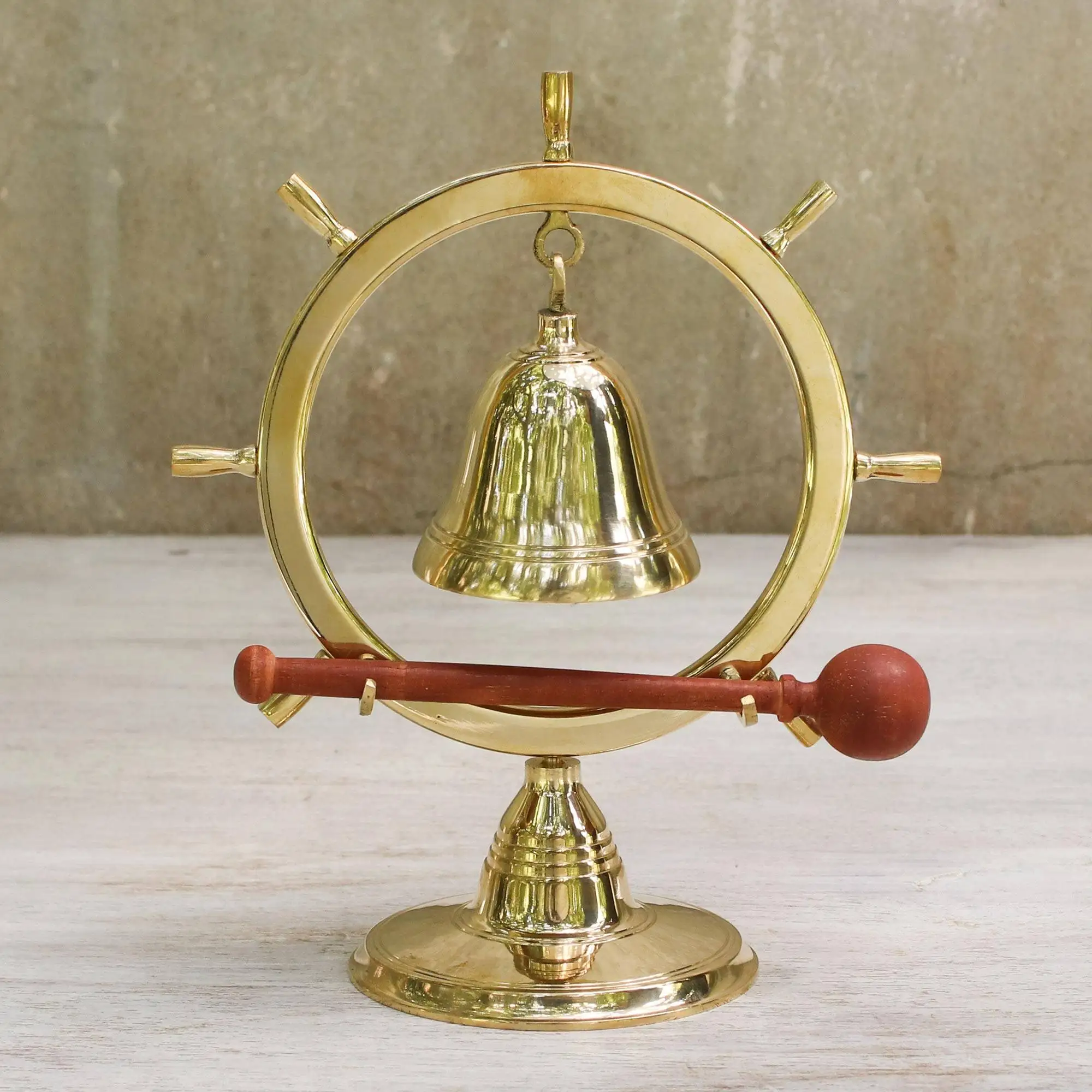 Brass Desk Bell Antique Finished On Wooden Base Nautical Collection ...