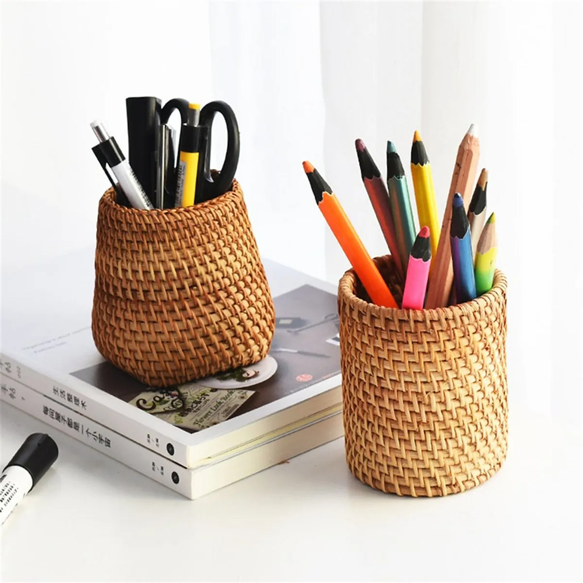 Luxury Pen Box Holder for Office Desk Hot Sale High Quality Rattan ...