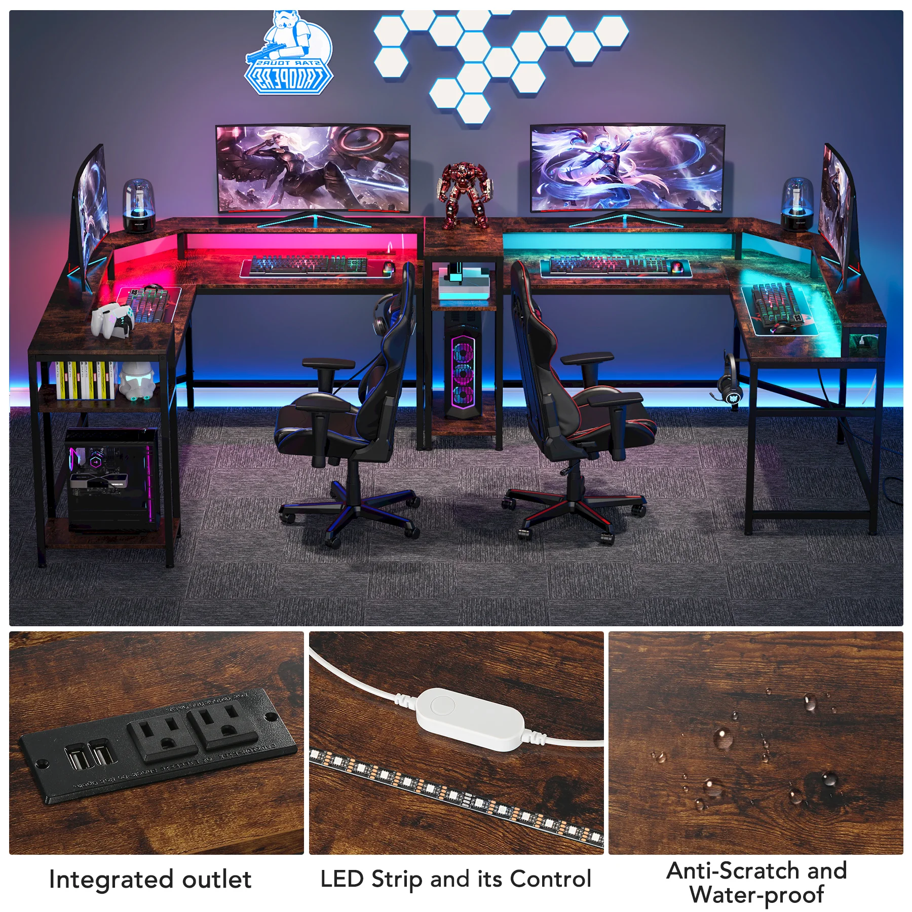 L-shaped Large Corner Desktop Computer Pc Big Workstation Gaming Desk ...