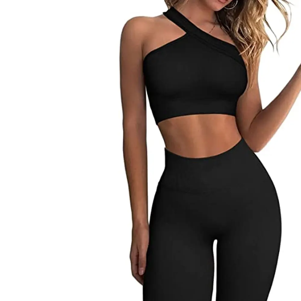 High Quality Western One Shoulder Sport Bra Sexy Front Hollow Workout