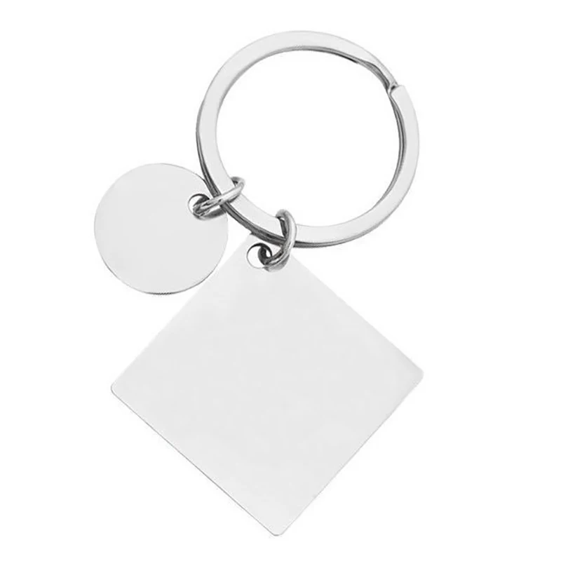 Square Double Hang Tag Light Keychain Mirror Polish Stainless Steel ...