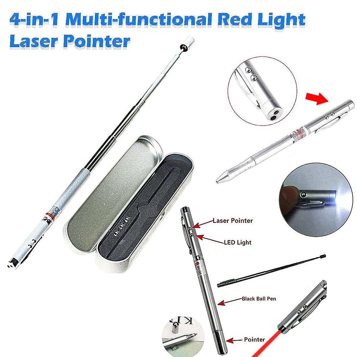 2in1 Extendable Ball Pen with LED Flashlight & Laser Pointer