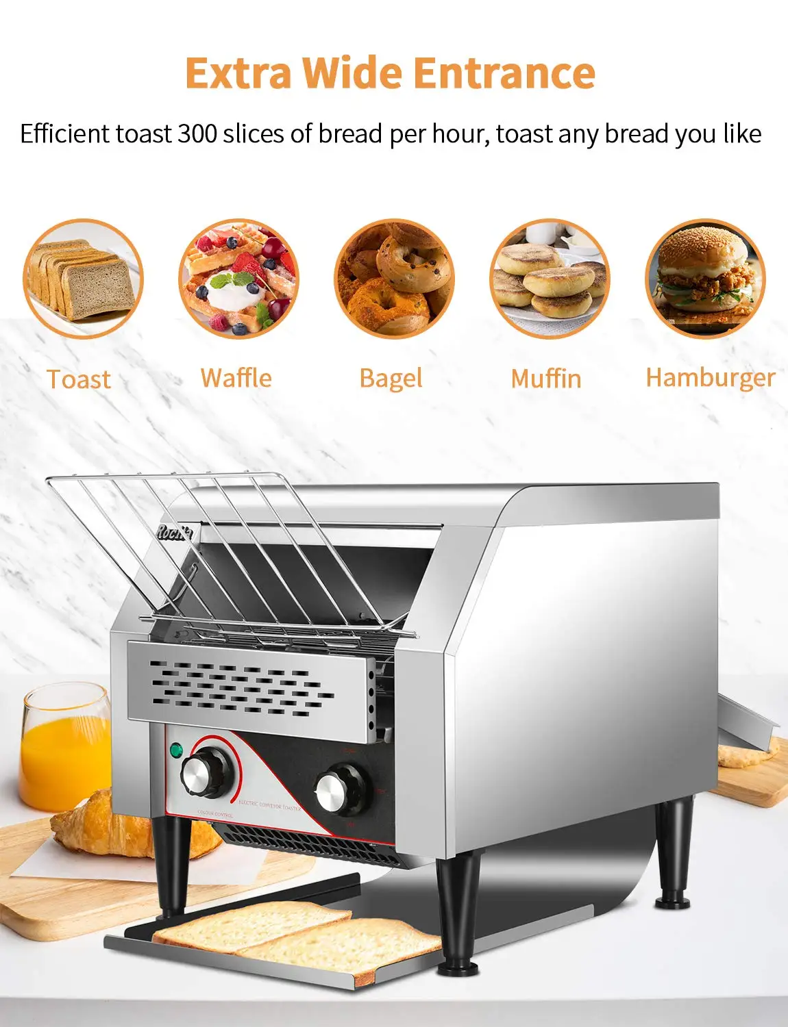 Wide Bread Conveyor Chain Toaster Commercial Electric Durable Stainless ...