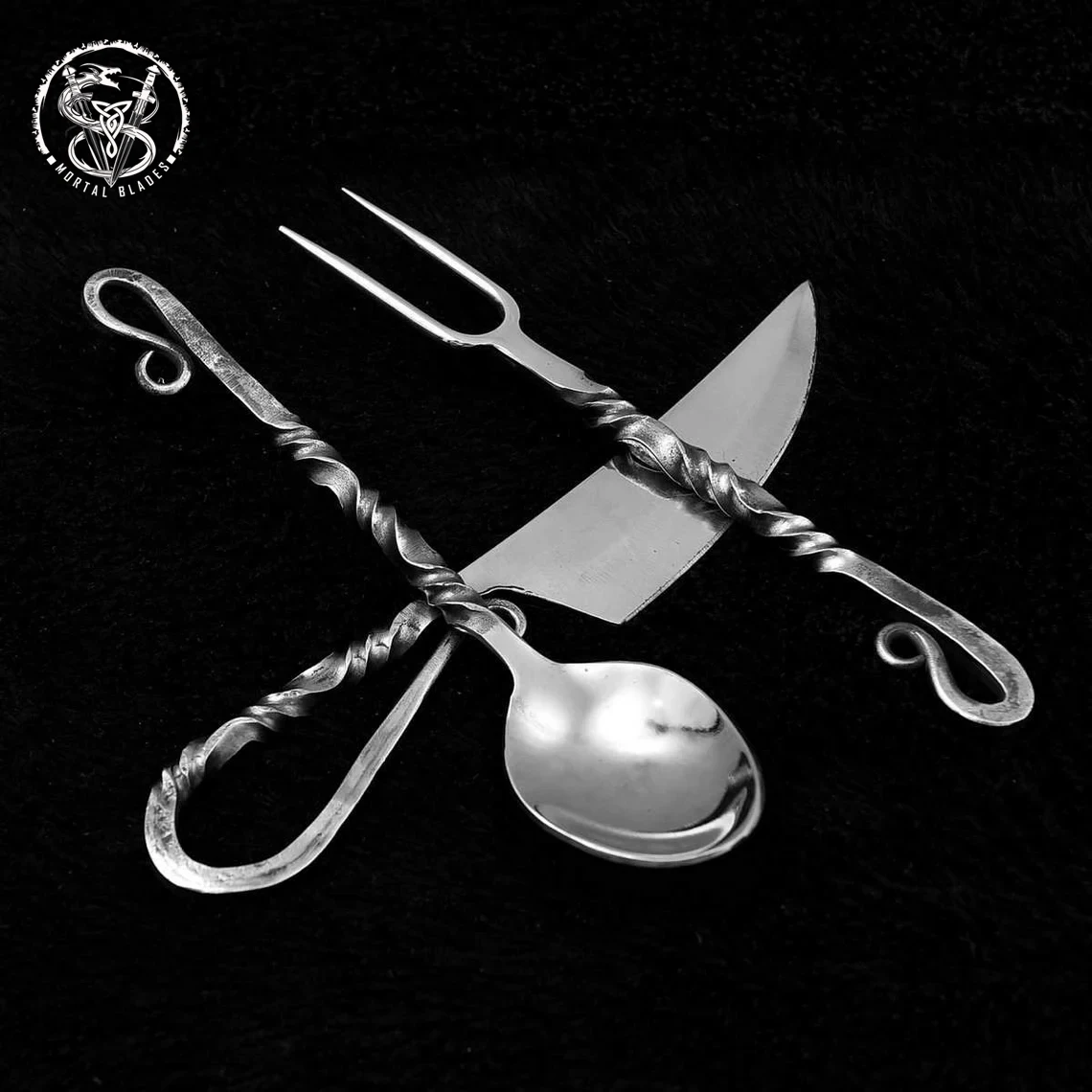 3 Piece Medieval Feasting Set Twisted Forged Medieval Cutlery Set ...