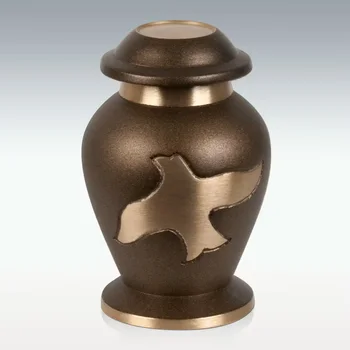 Aluminum Cremation Urn With Bird Designing Jar Brown & Gold Color ...