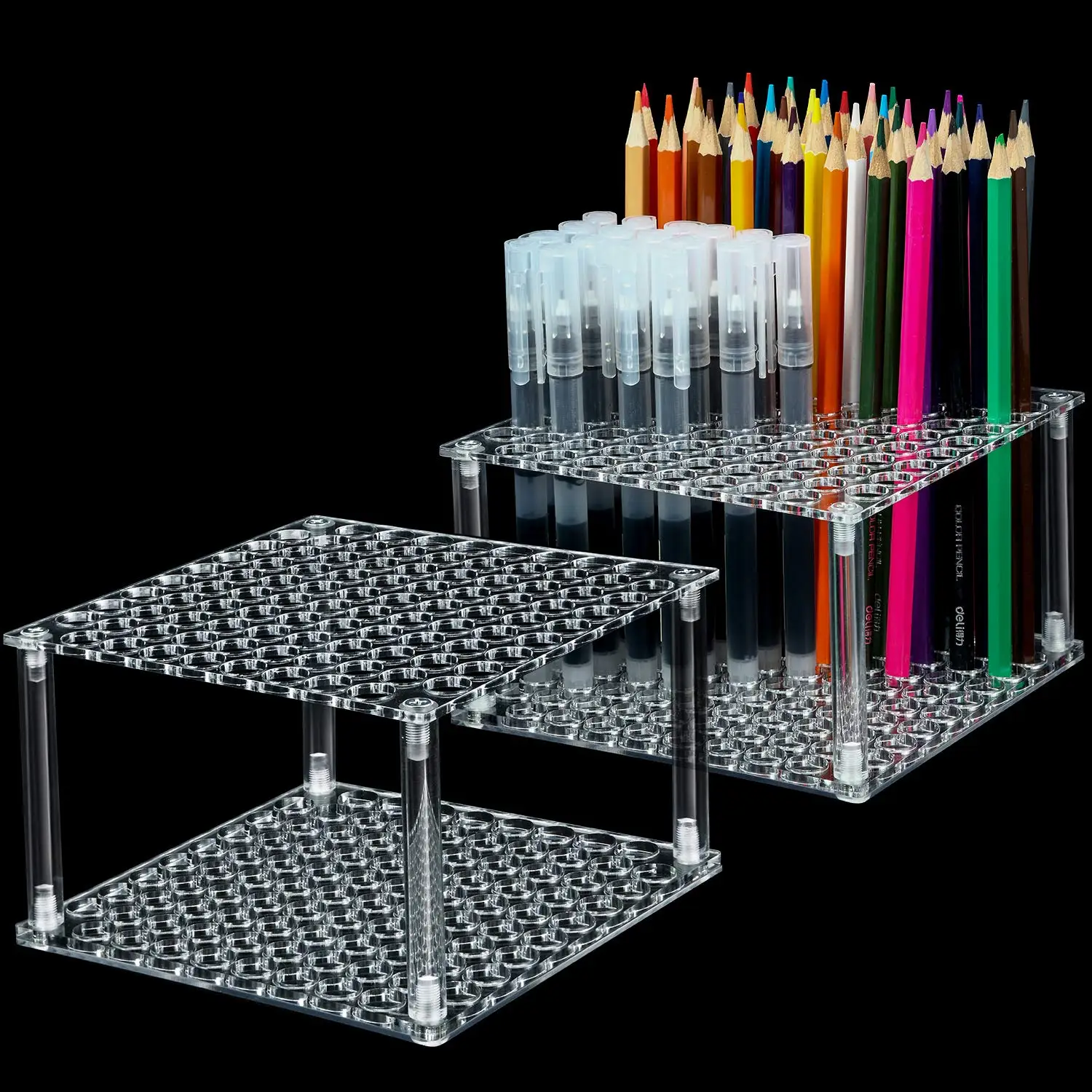 Acrylic Paint Brushes Holder 96 Holes Perspex Pen Organizer Stationery ...