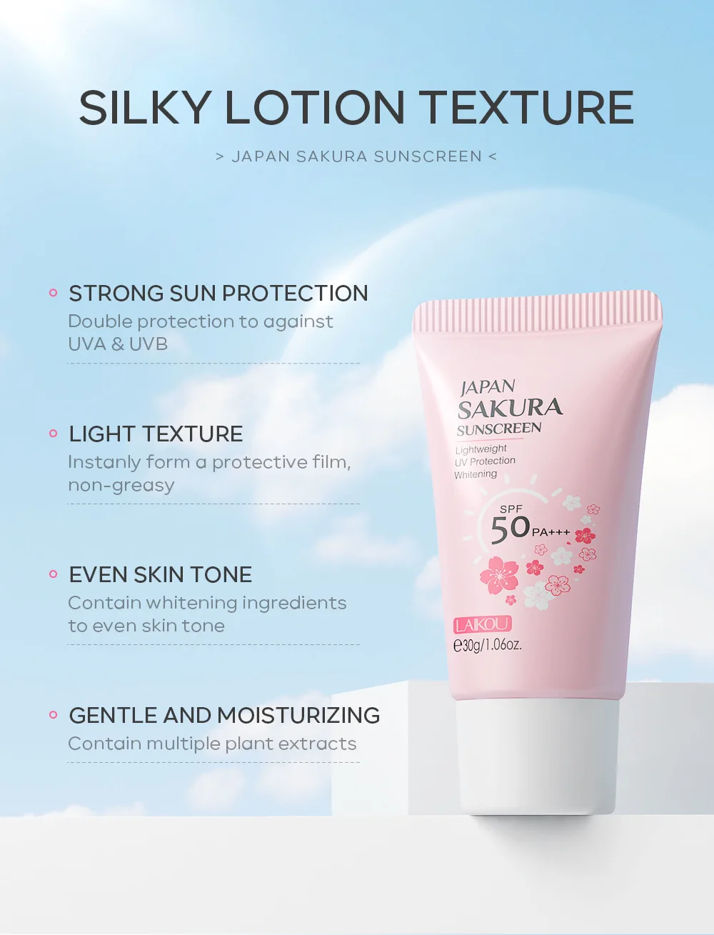 Sakura Brightening Spf 50 Travel Size Sunscreen 30g Mini Not Greasy ...