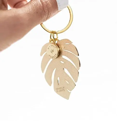 Variegated Monstera Thai Constellation Keychain Gold Copper Metal Green ...