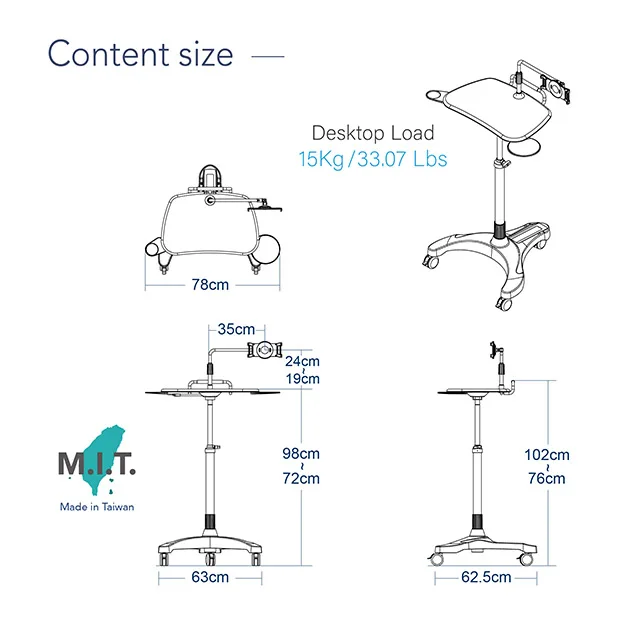 Height Adjustable Desk Laptop Stand Rolling Cart AIDATA