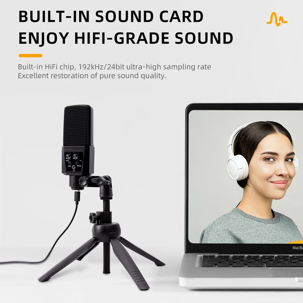 Professional Dedicated Condenser Microphone Built-in Sound Card USB ...