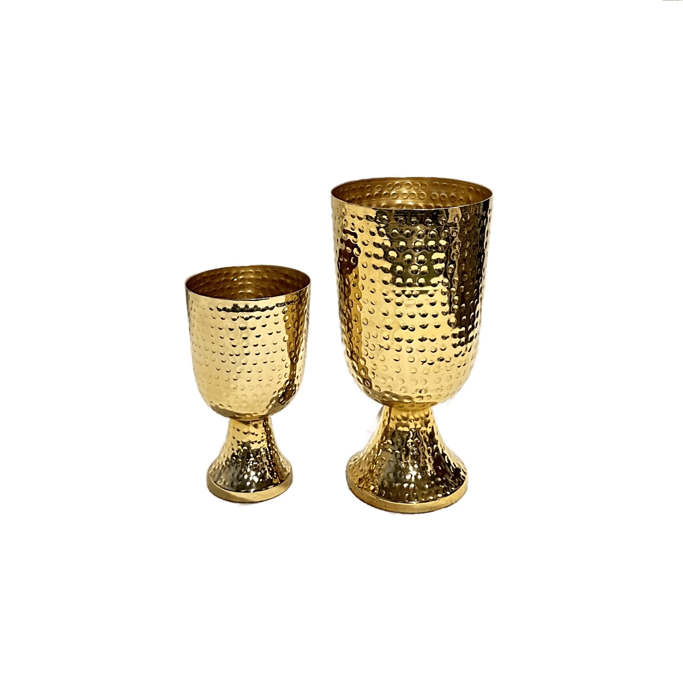 Metal Wine Glass Vase Hammered Design Handmade Gold Plating Flowers ...