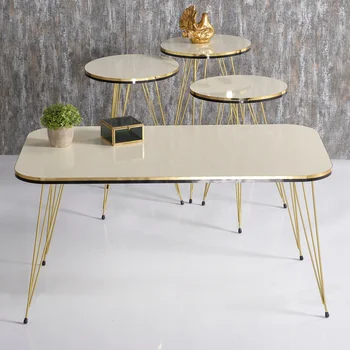 Furnaturedesign Round Nesting Coffee Table Set Metal Golden Leg Coffee ...