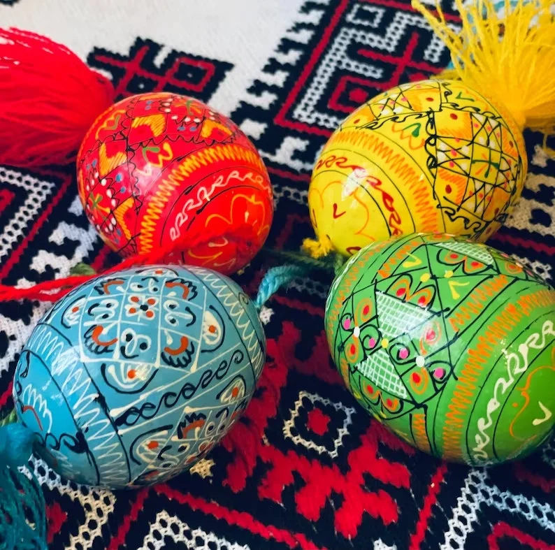 Hand Painted Wooden Pysanky Easter Eggs Ukrainian Pysanki Easter SET of ...