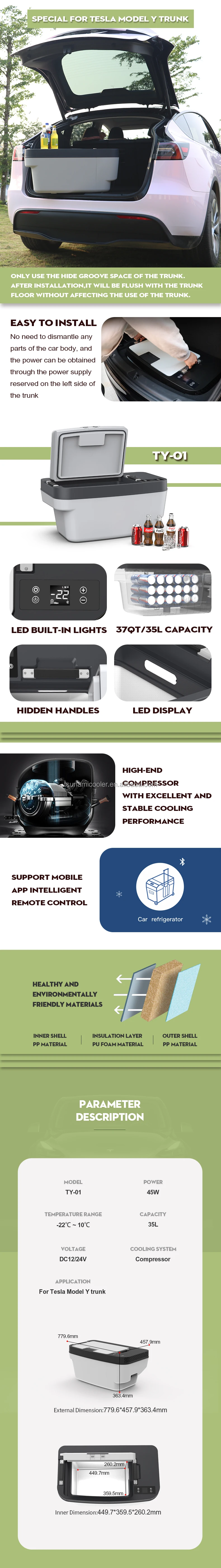 Tesla Model Y Solar Refrigerator 12v Fridge Freezer Portable Camping ...