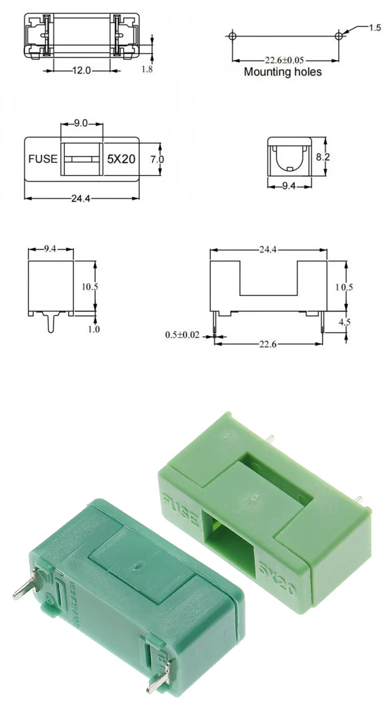 PTF-77 PTF-78 PCB Mounted Fuse Holders - 5x20mm 5.2x20mm