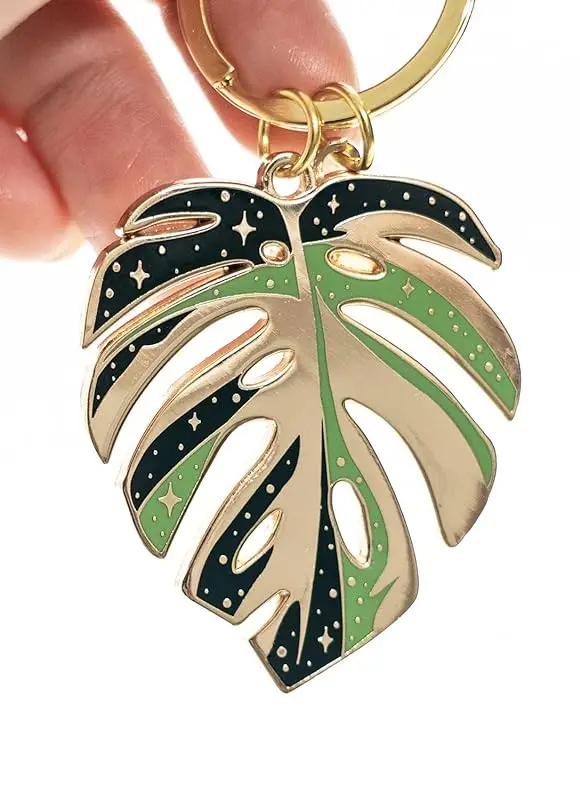 Variegated Monstera Thai Constellation Keychain Gold Copper Metal Green ...