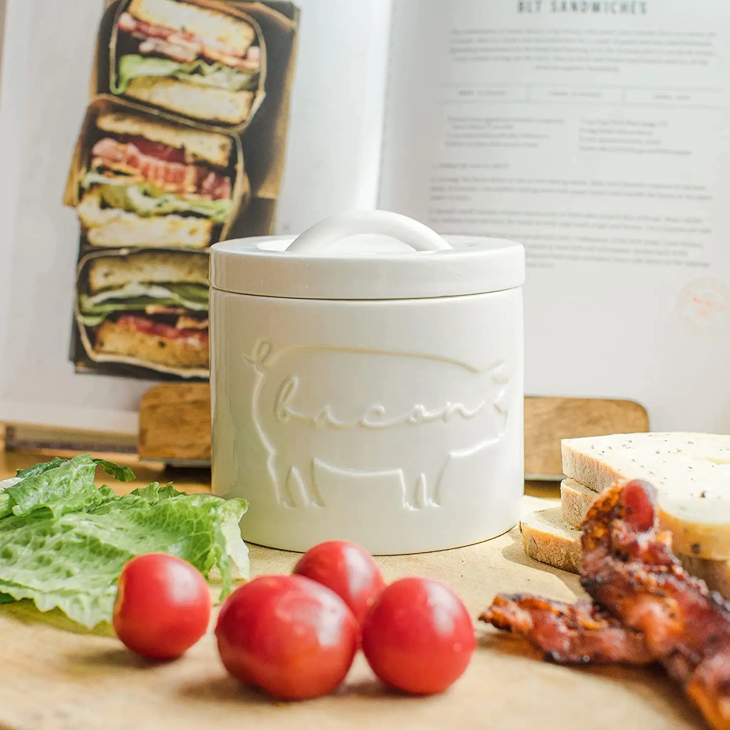 Ceramic Bacon Grease Container With Strainer Farmhouse Kitchen Decor ...