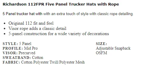 Richardson 112FPR Rope Trucker Hats with Your logo Embroidered or ...