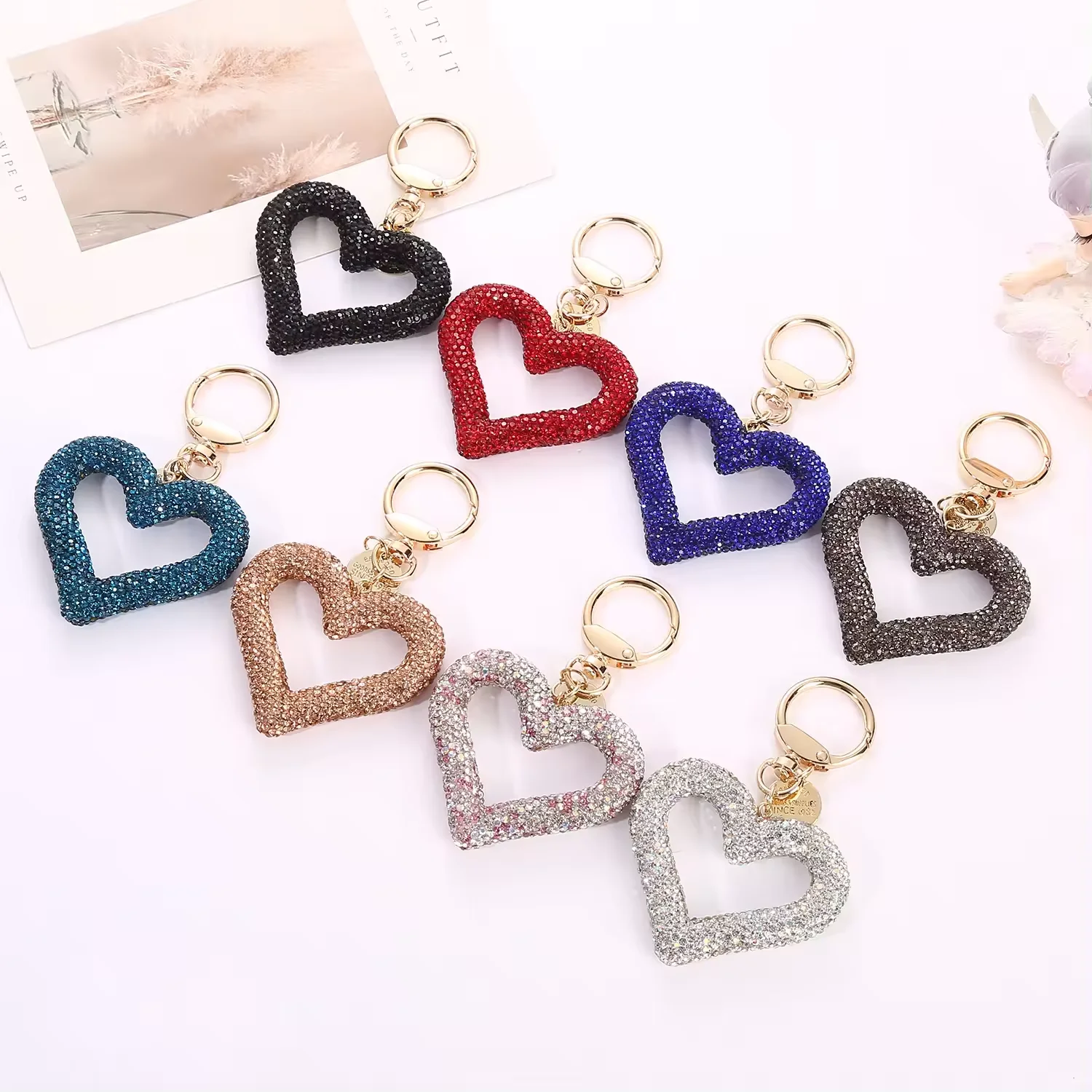 Fashion Gift Women Crystal Bling Rhinestone Heart Keychain Bag Car ...