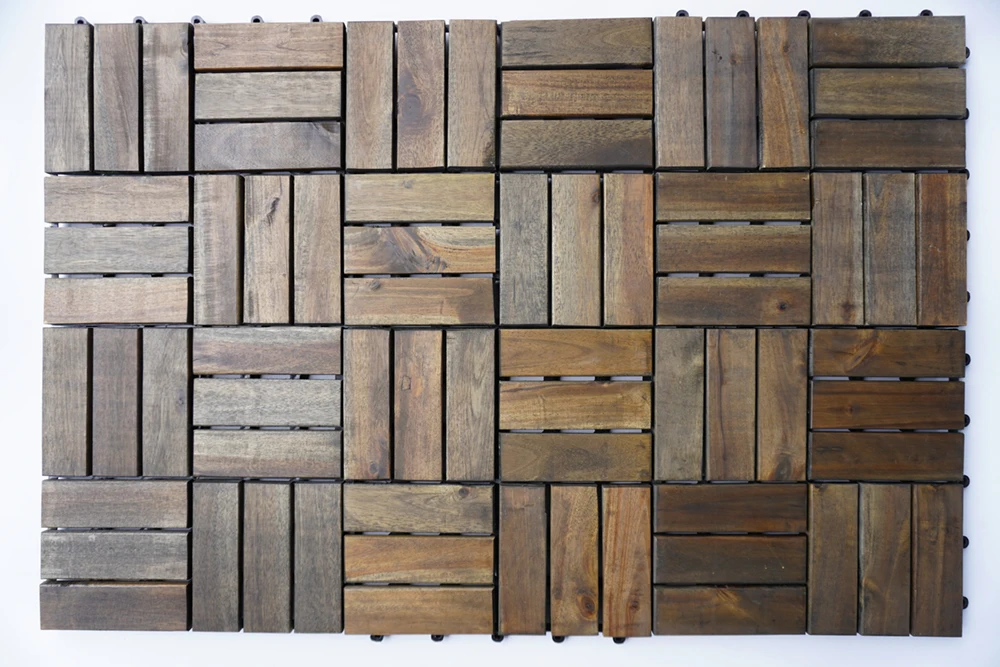 NOVO Solid Acacia 12 Slats Interlocking Flooring Deck Tiles,11.8" X 11