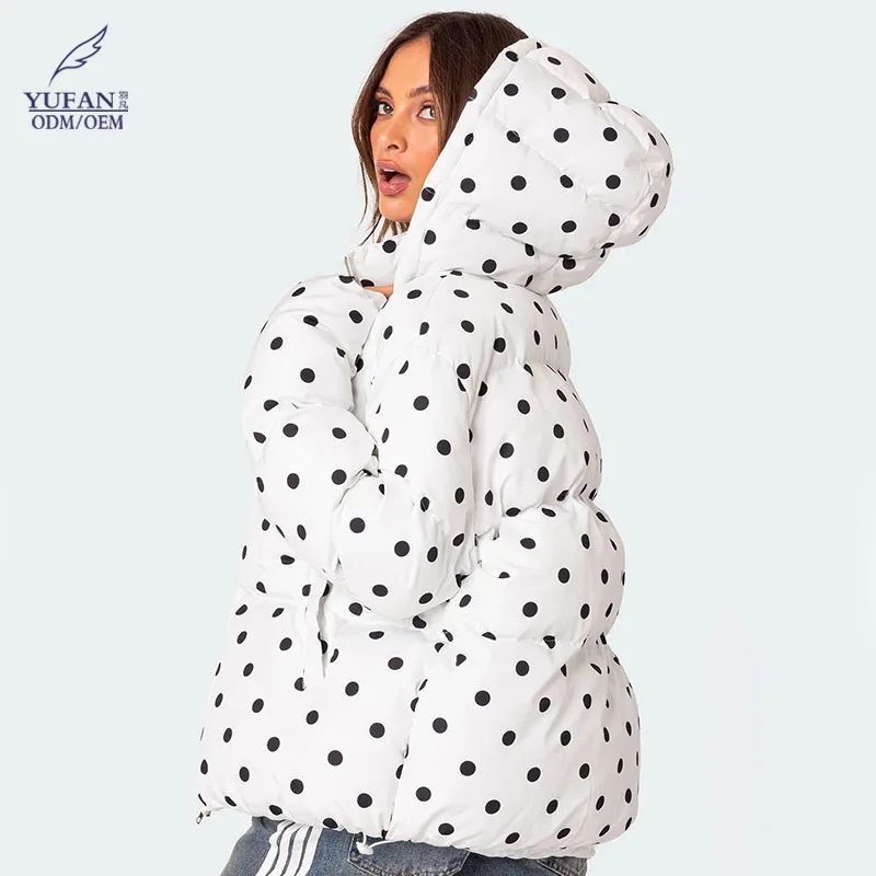 Yufan Custom 2024 Spotted Down Jacket Black And White Women's Printed ...
