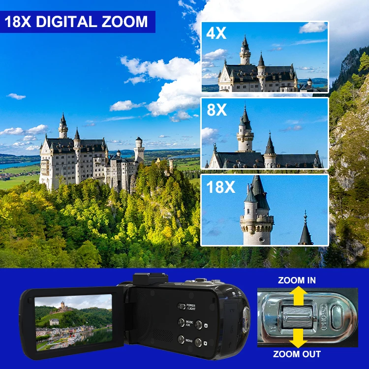 18X Digital Zoom Video Camcorder - 4K Camera with Touch Screen