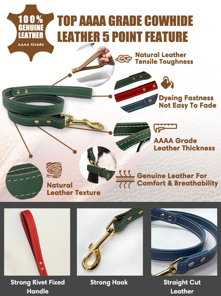Classical Genuine Luxury Soft Pet Real Leather Dog Leash With Stitching ...