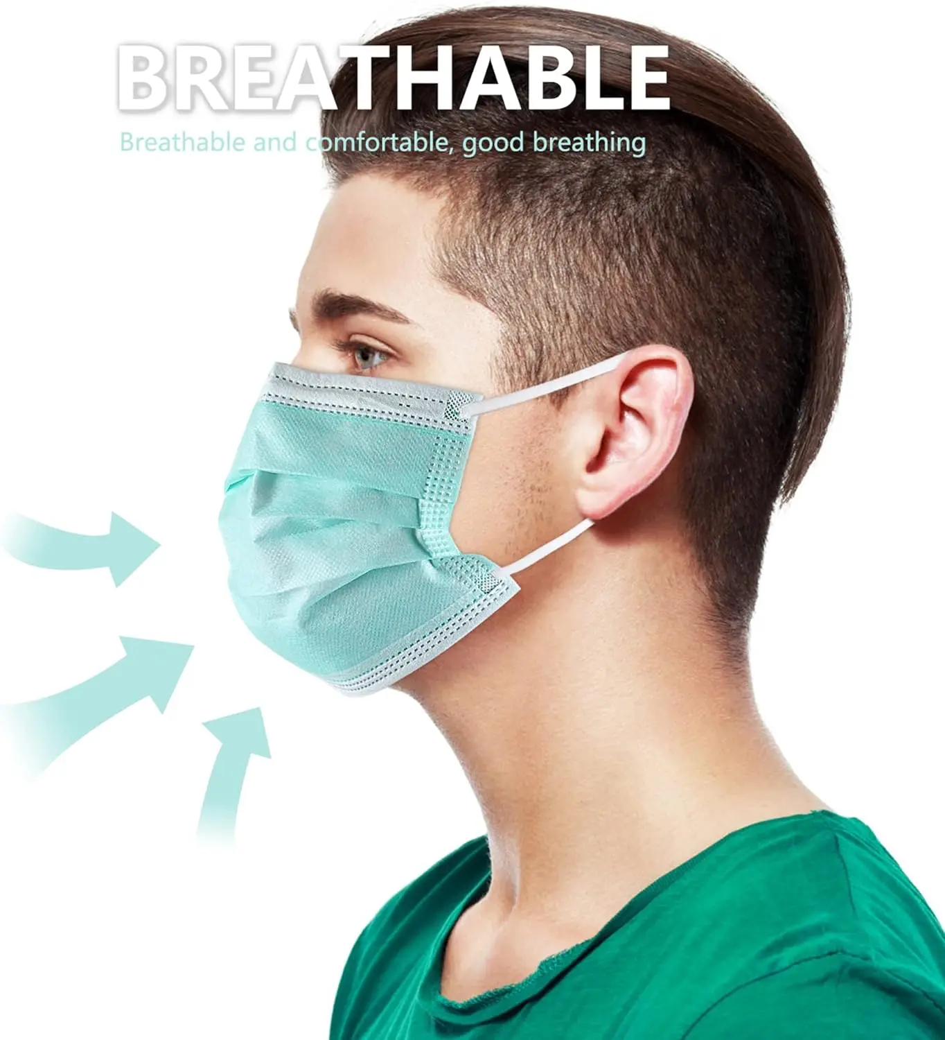 Green Color Medical Supply Biodegradable Masks 3 Layer Protection ...