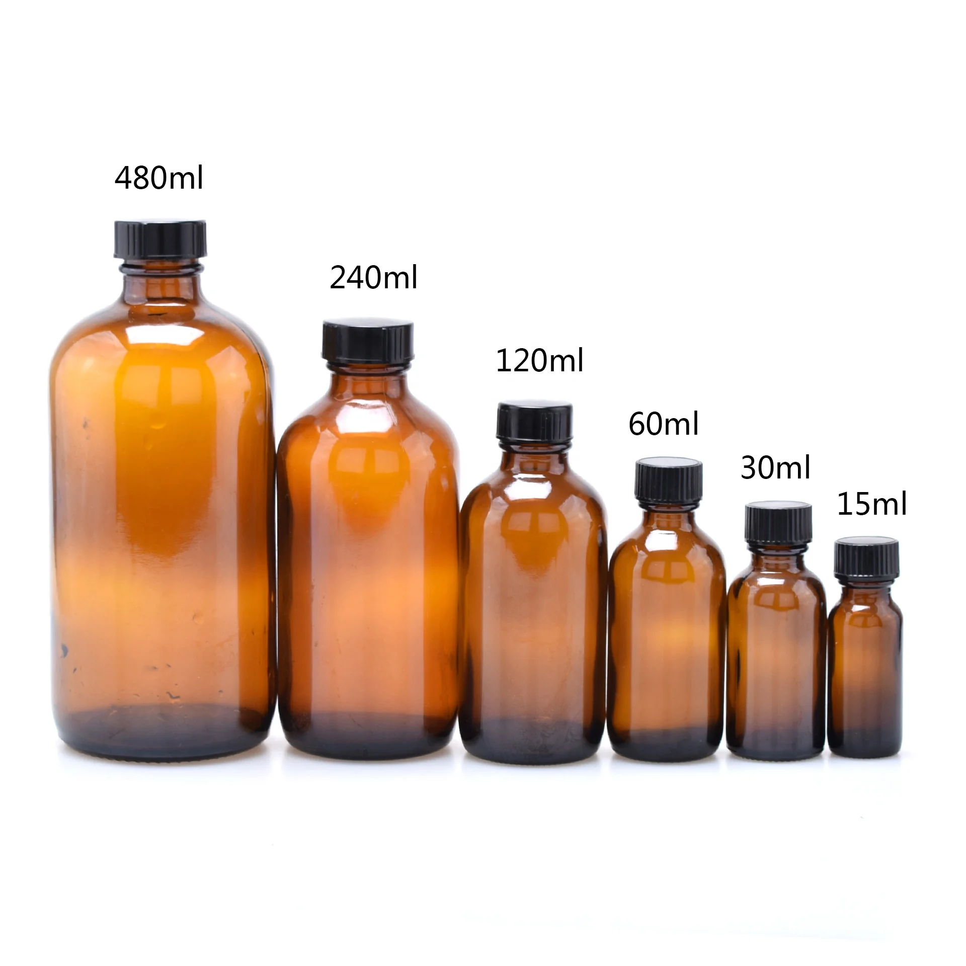 Empty Round Amber Glass Boston Bottle With Bakelite Cap 15ml 30ml 60ml ...
