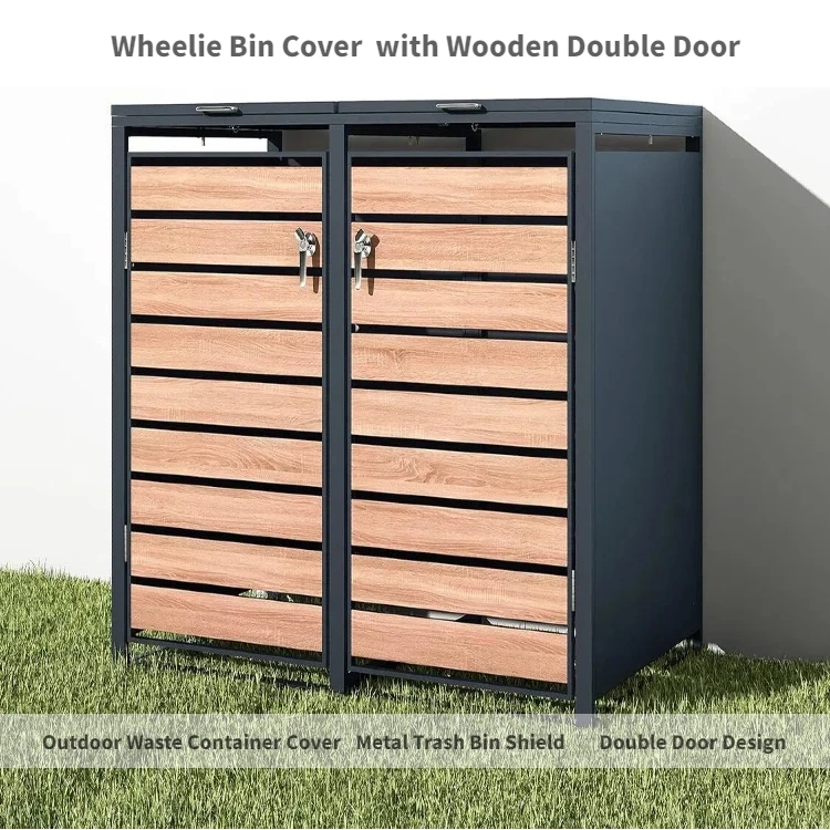 Garden Double Wheelie Bin Hideaway Metal&Wood Secure Waste Bin Storage ...