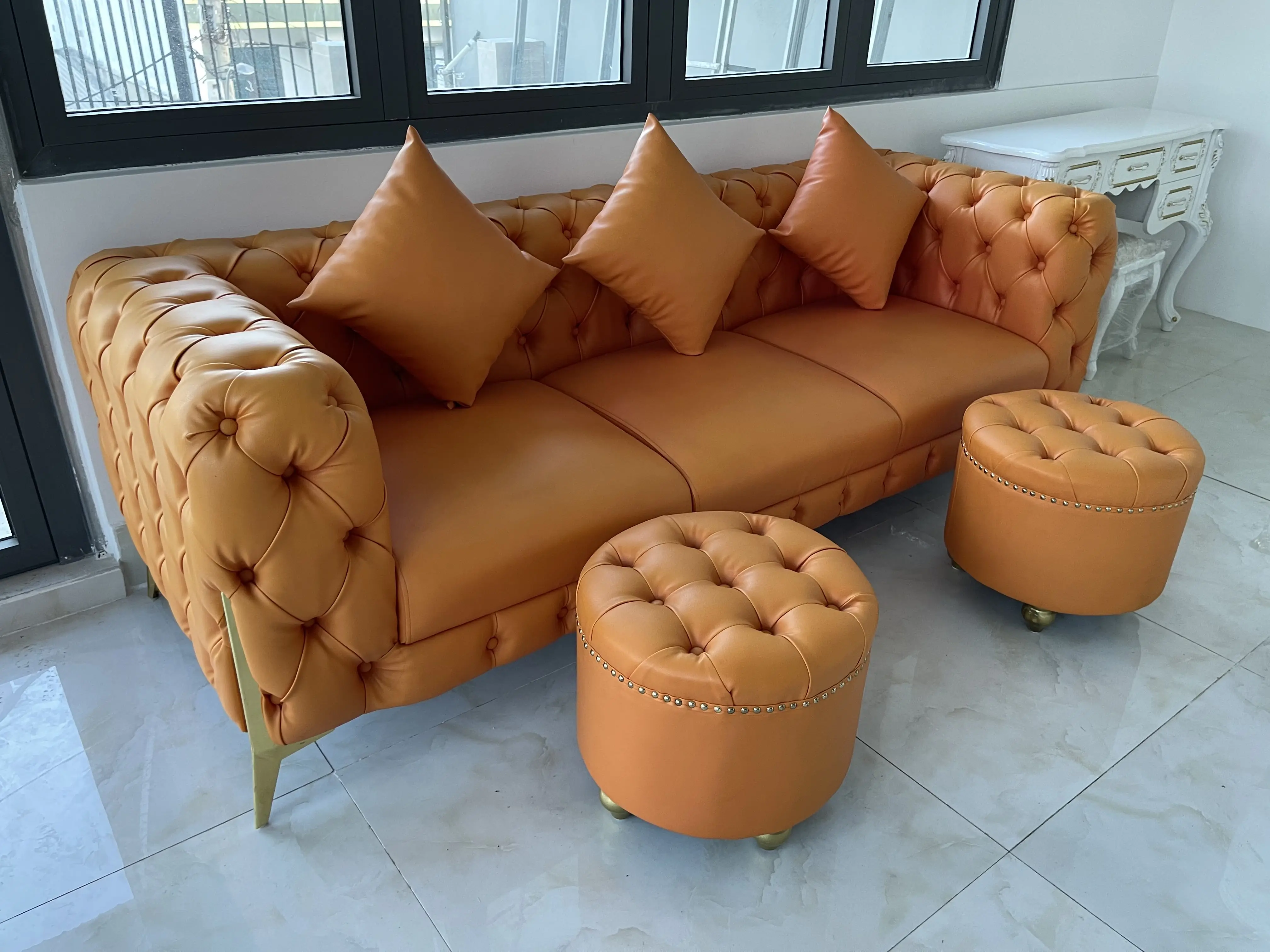 2024 Neoclassical Sofa Synthetic Leather Asian Convertible Orange ...
