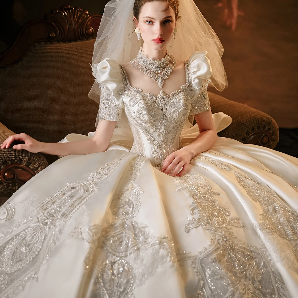Jancember LSMX026 Satin Lace Square Collar Ball Gown Women's Wedding ...