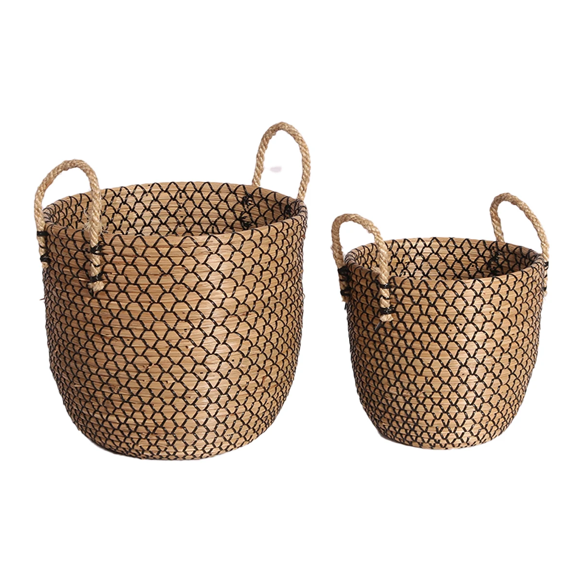 Handmade Two-Handle Cylinder Shape Seagrass Mix Plastic Rattan Straw ...